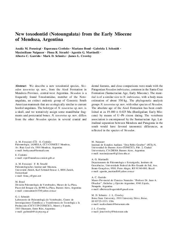 (PDF) New toxodontid (Notoungulata) from the Early Miocene of Mendoza ...