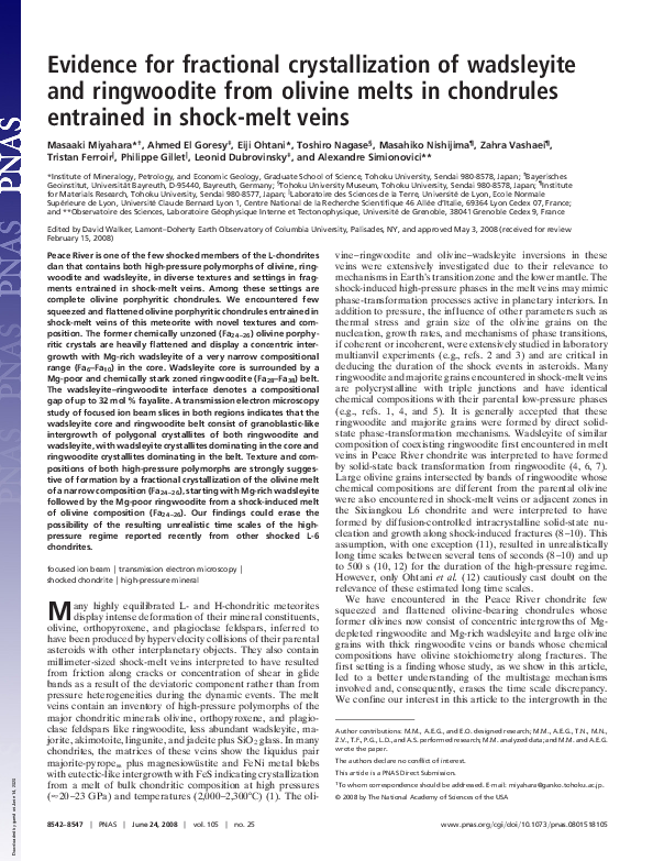 (PDF) Evidence for fractional crystallization of wadsleyite and ...