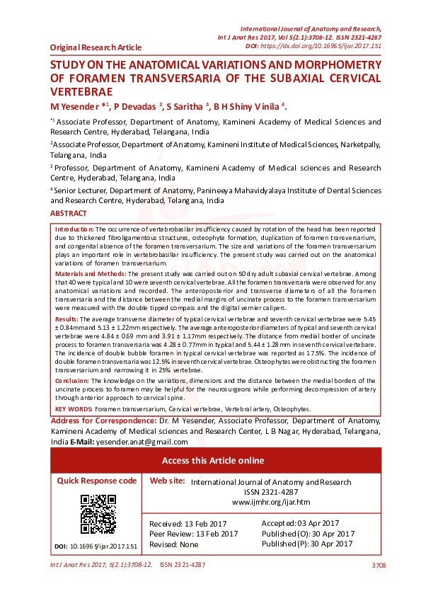 (PDF) Study on the Anatomical Variations and Morphometry of Foramen ...