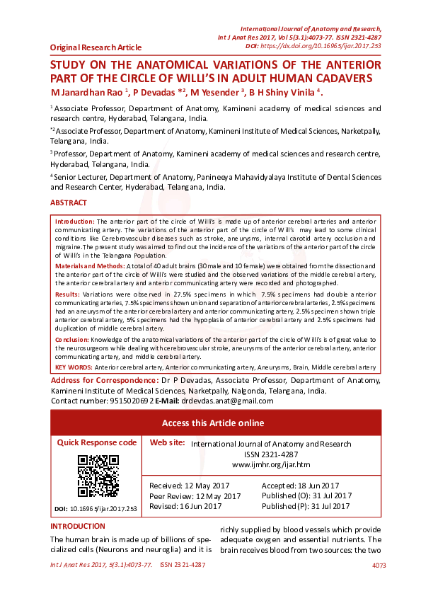 (PDF) Study on the Anatomical Variations of the Anterior Part of the ...