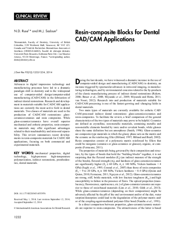 (PDF) Resin-composite Blocks for Dental CAD/CAM Applications