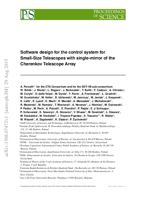 Pdf Software Design For The Control System For ``small Size Telescopes With Single Mirror Of