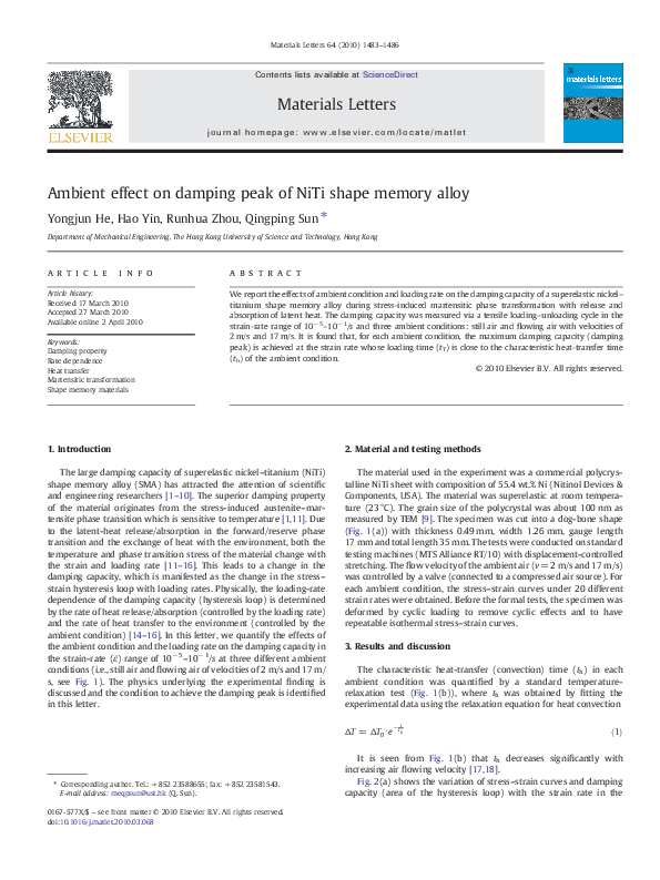 (PDF) Ambient effect on damping peak of NiTi shape memory alloy