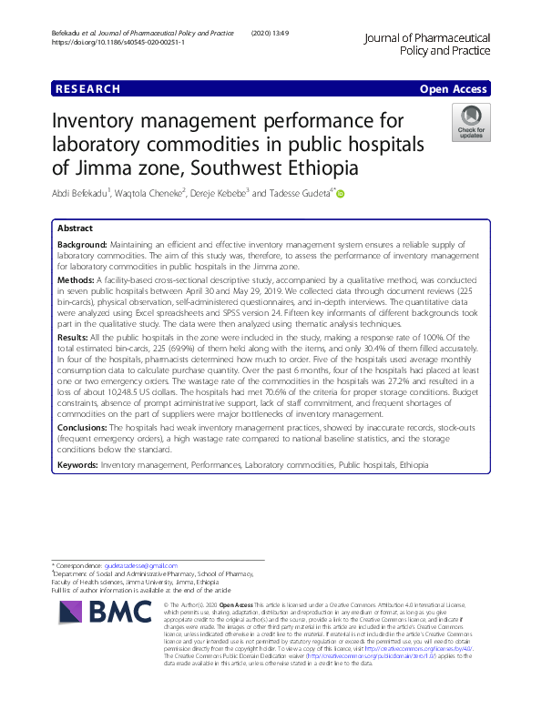 (PDF) Inventory management performance for laboratory commodities in public hospitals of Jimma ...