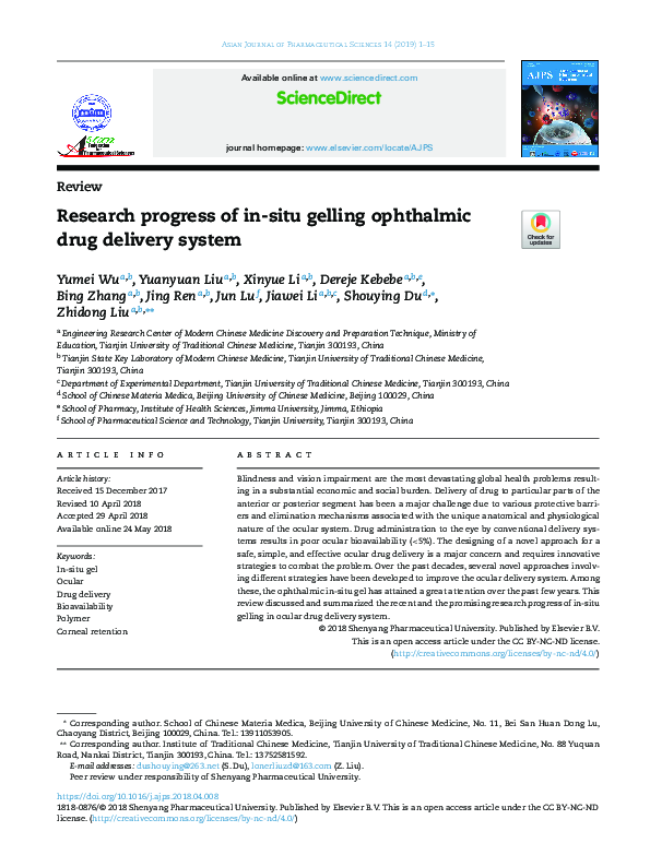 (PDF) Research progress of in-situ gelling ophthalmic drug delivery system