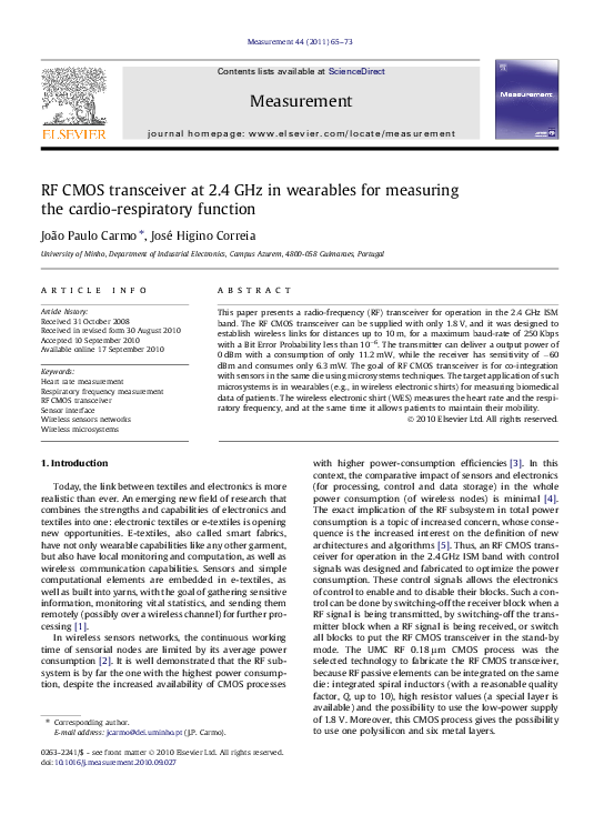 (PDF) RF CMOS transceiver at 2.4GHz in wearables for measuring the ...