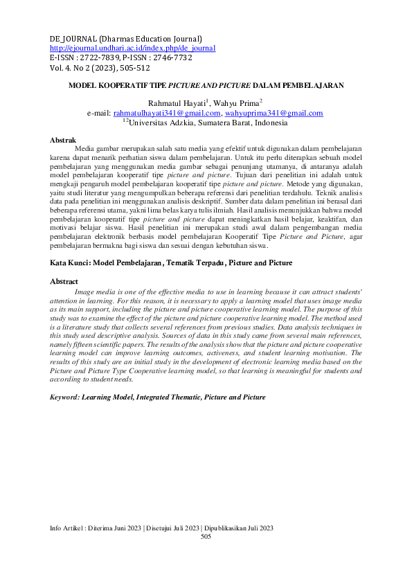 (PDF) Model Kooperatif Tipe Picture and Picture Dalam Pembelajaran