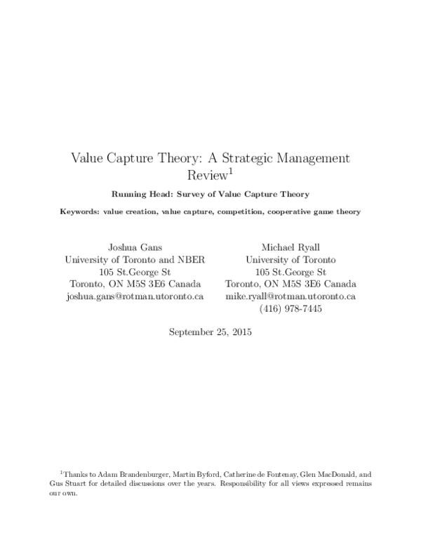 (PDF) The Value Capture Model: A Strategic Management Review