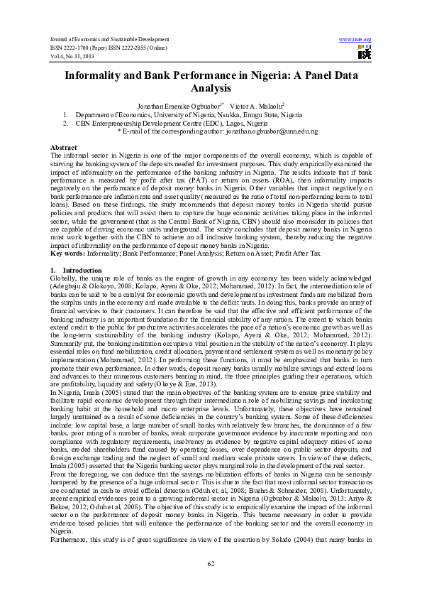 (PDF) Informality and Bank Performance in Nigeria: A Panel Data Analysis