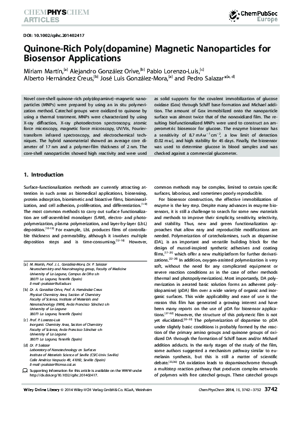 (PDF) Magnetic Quinone-Poly(Dopamine) Nanoparticles