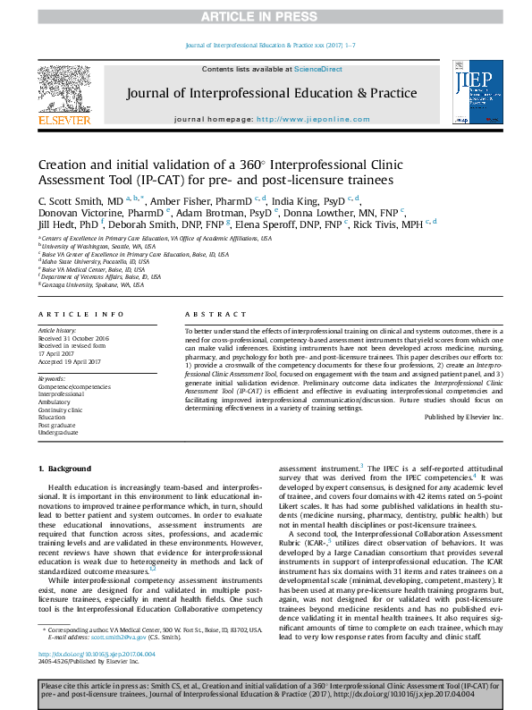 (PDF) Creation and initial validation of a 360° Interprofessional ...