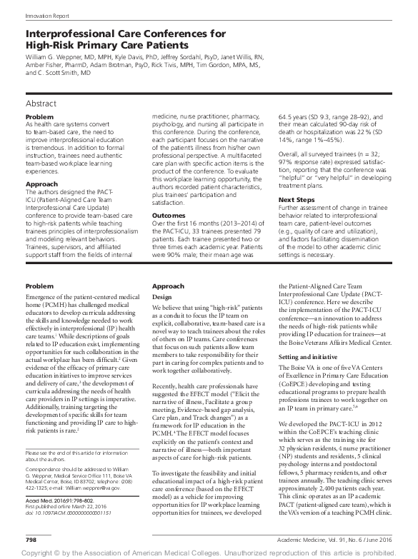 (PDF) Interprofessional Care Conferences for High-Risk Primary Care ...