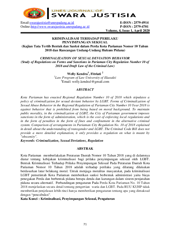 (PDF) Criminalization of Sexual Deviation Behavior