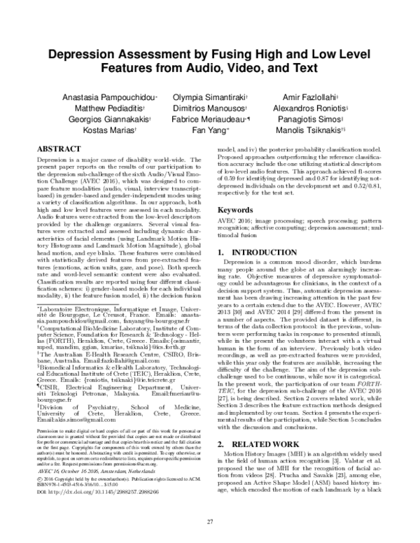 (PDF) Depression Assessment by Fusing High and Low Level Features from ...