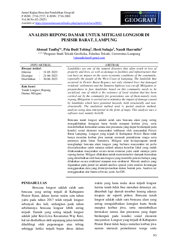 (PDF) Analisis Repong Damar Untuk Mitigasi Bencana Longsor DI Pesisir ...