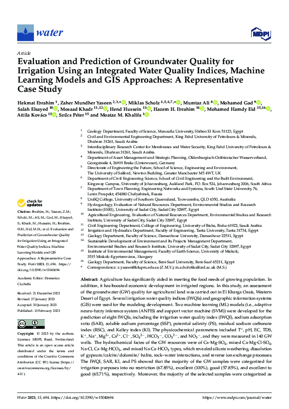 (PDF) Evaluation and Prediction of Groundwater Quality for Irrigation Using an Integrated Water ...