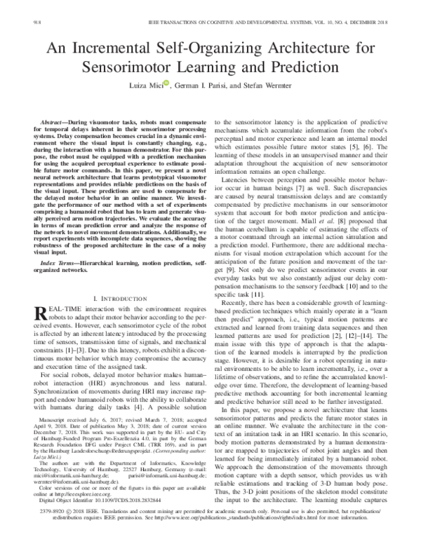 (PDF) An Incremental Self-Organizing Architecture for Sensorimotor Learning and Prediction
