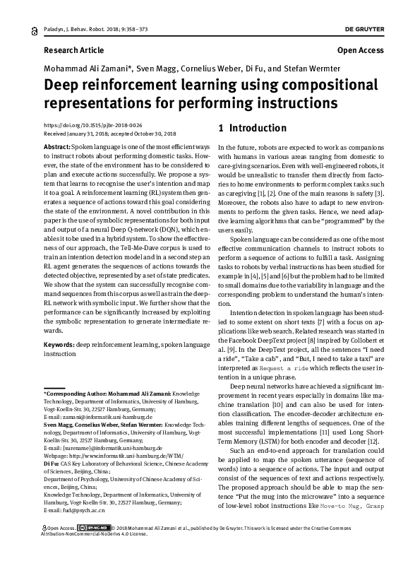 (PDF) Deep reinforcement learning using compositional representations for performing instructions