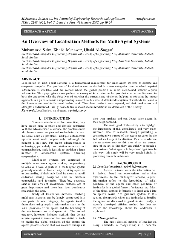 (PDF) An Overview of Localization Methods for Multi-Agent Systems