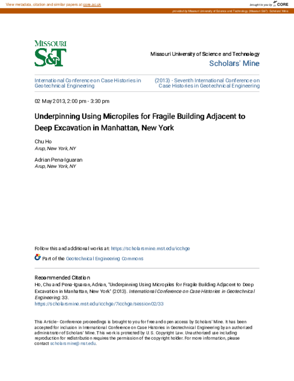 (PDF) Underpinning Using Micropiles for Fragile Building Adjacent to ...