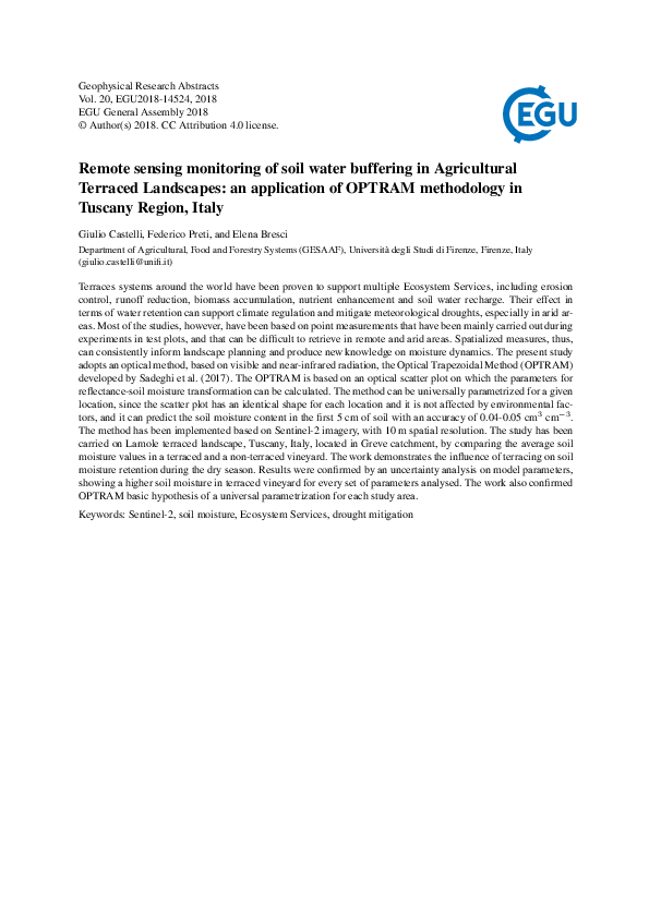 (PDF) Remote sensing monitoring of soil water buffering in Agricultural Terraced Landscapes: an ...