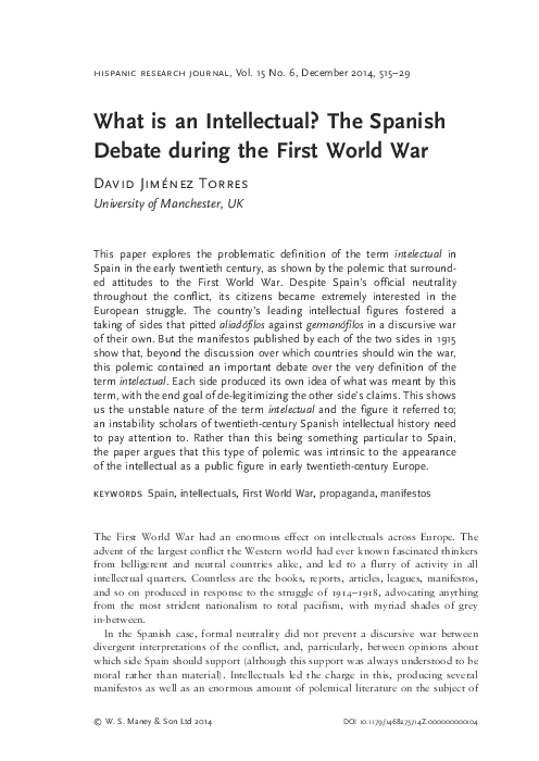 (PDF) What is an Intellectual? The Spanish Debate during the First ...