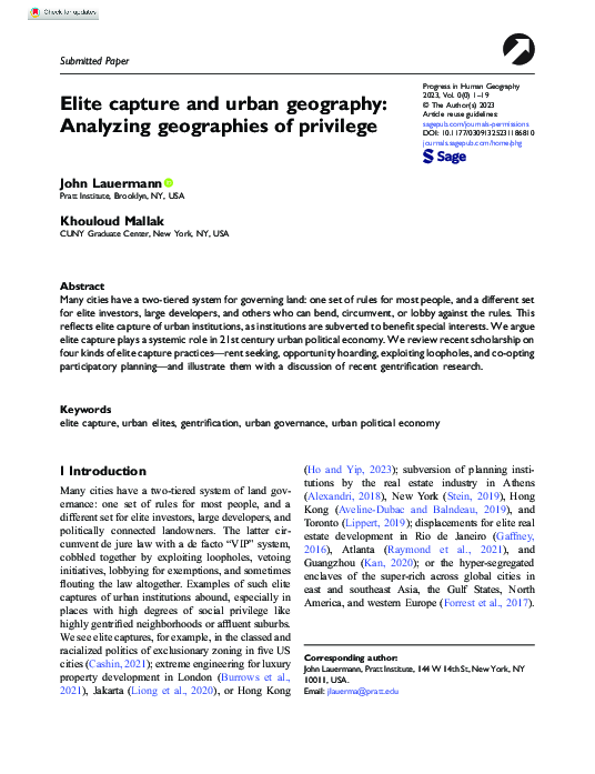 (PDF) Elite capture and urban geography: Analyzing geographies of privilege