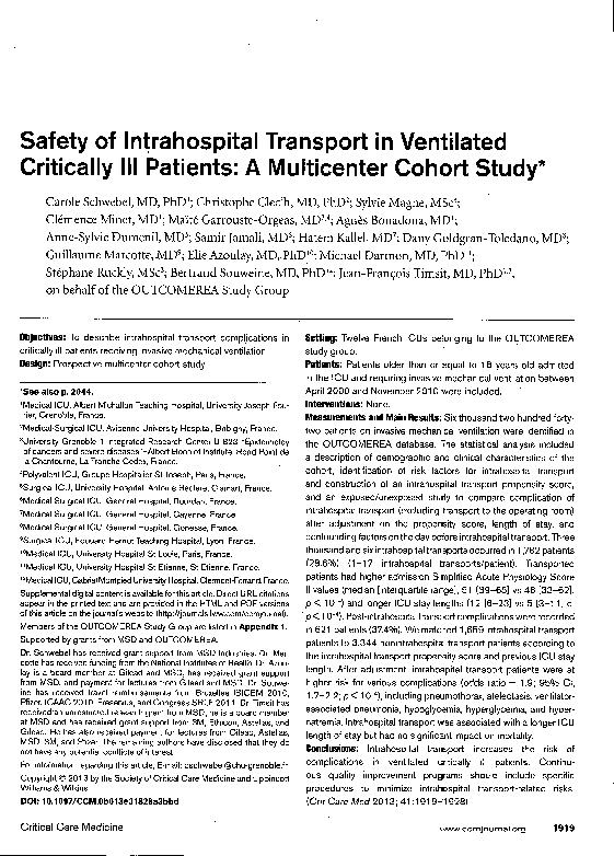 (PDF) Safety of Intrahospital Transport in Ventilated Critically Ill ...
