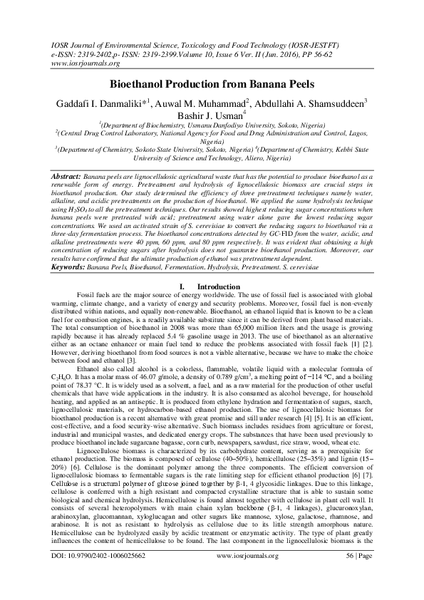 (PDF) Bioethanol production from banana peels