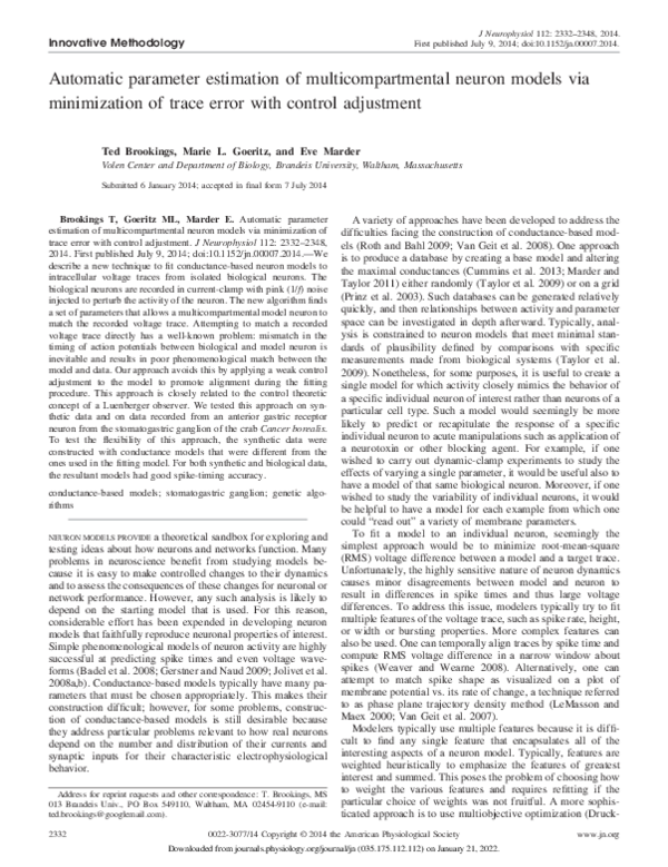 Pdf Automatic Parameter Estimation Of Multicompartmental Neuron
