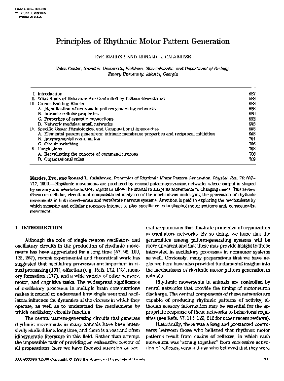 (PDF) Principles of rhythmic motor pattern generation
