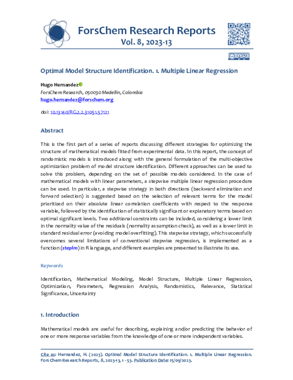 Pdf Optimal Model Structure Identification 1 Multiple Linear Regression