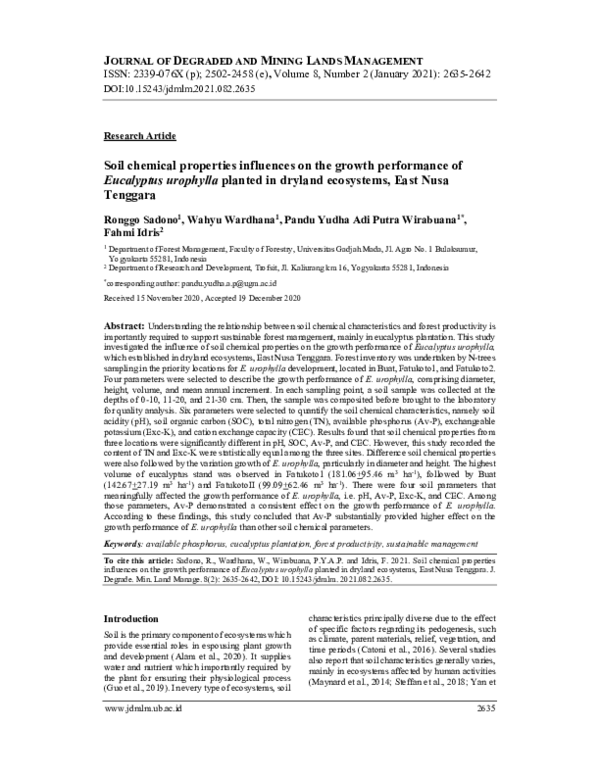 (PDF) Soil chemical properties influences on the growth performance of Eucalyptus urophylla ...