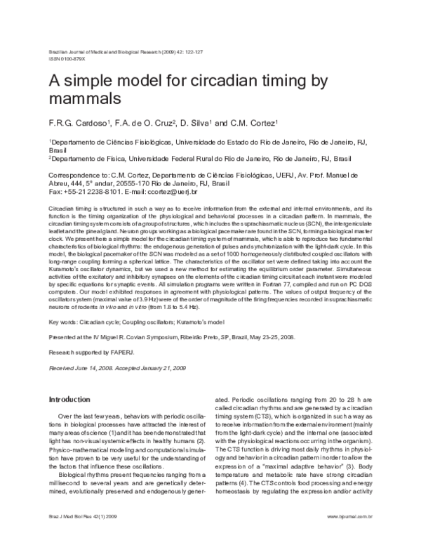 (PDF) A simple model for circadian timing by mammals