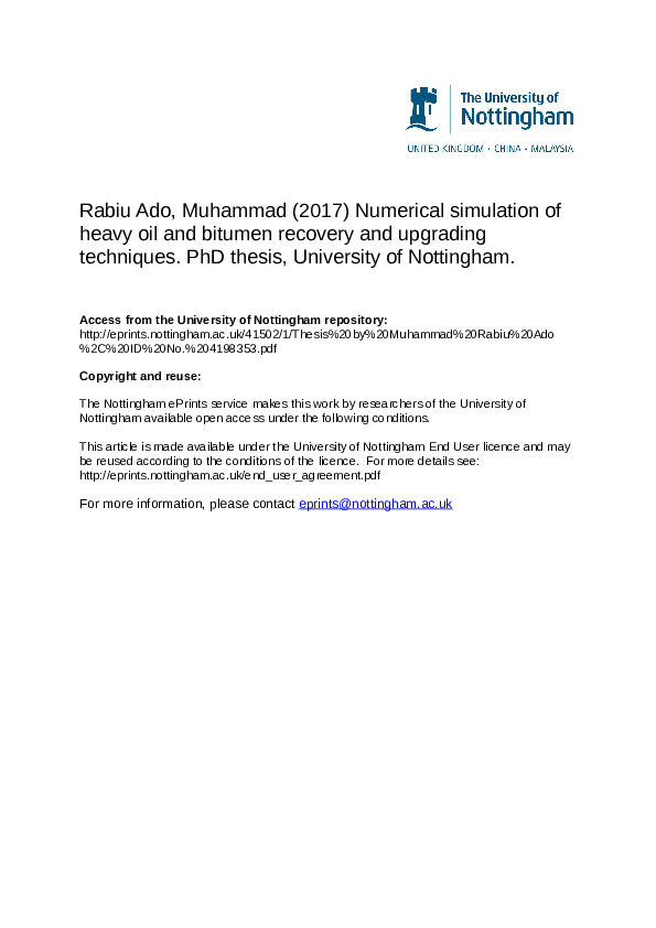 (PDF) Numerical simulation of heavy oil and bitumen recovery and ...