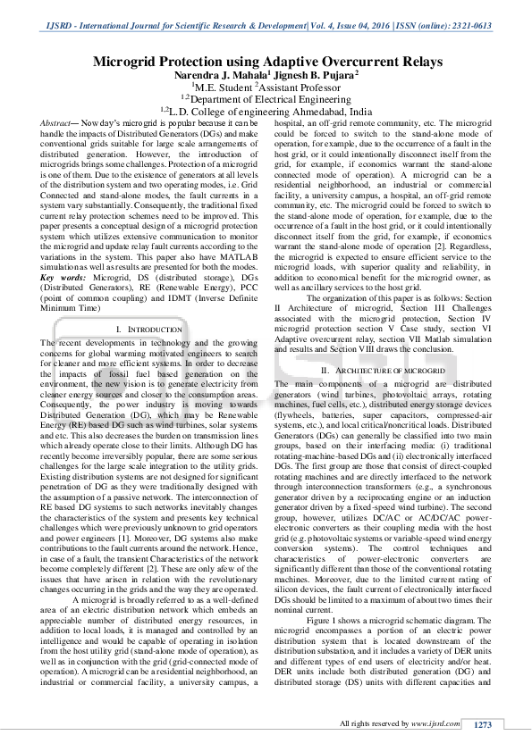 (PDF) Microgrid Protection using Adaptive Overcurrent Relays