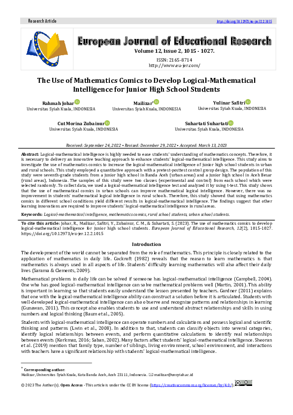 (PDF) The Use of Mathematics Comics to Develop Logical-Mathematical ...