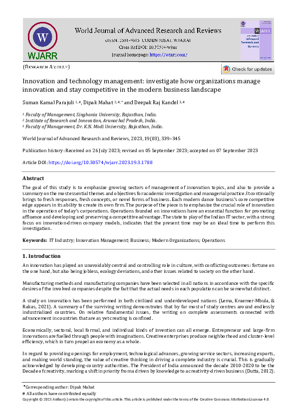 (PDF) Innovation and technology management: investigate how ...
