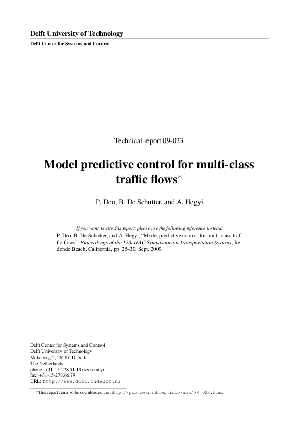 (PDF) Model Predictive Control for Multi-Class Traffic Flows