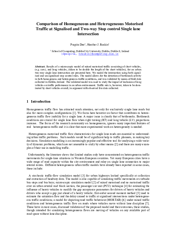 (PDF) Comparison of Homogeneous and Heterogeneous Motorised Traffic at ...