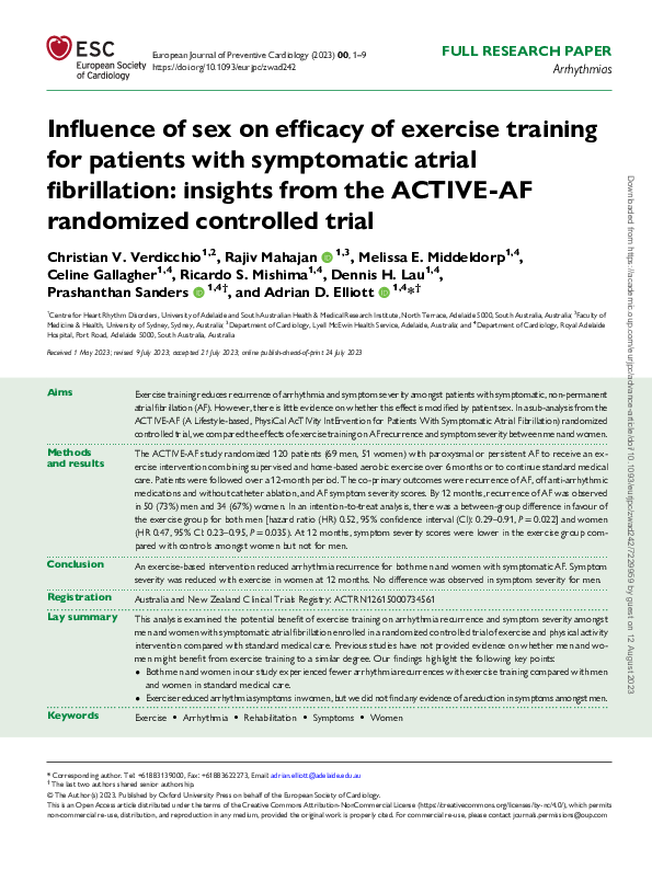 (PDF) Influence of sex on efficacy of exercise training for patients ...