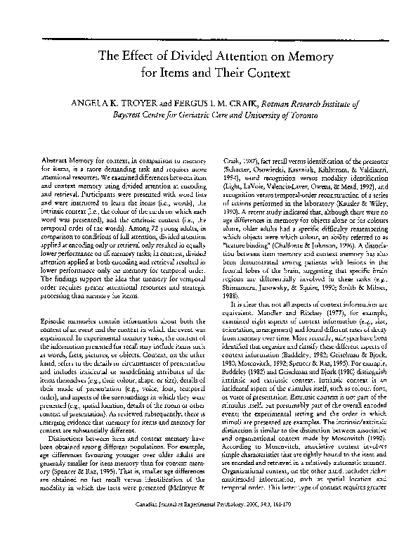 (PDF) The effect of divided attention on memory for items and their context