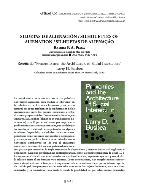 (PDF) Siluetas de alienación. Reseña de Proxemics and the Architecture ...