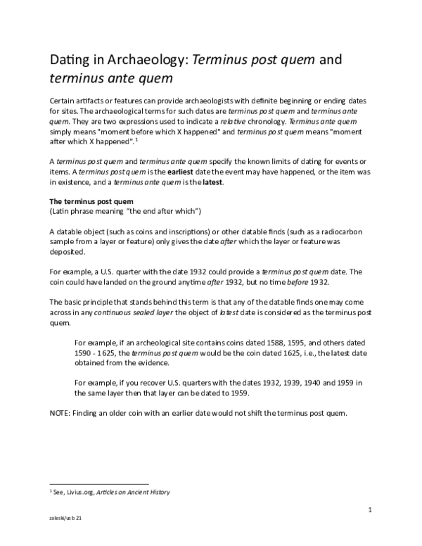 (PDF) Dating in Archaeology - Terminus post quem and terminus ante quem