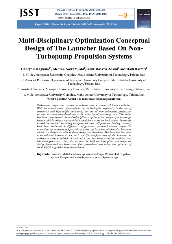 (PDF) Multi-disciplinary optimization conceptual design of the launcher based on non-turbopump ...