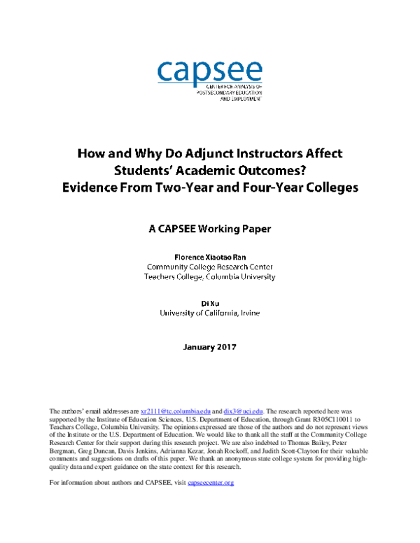 (PDF) How and Why Do Adjunct Instructors Affect Students’ Academic ...
