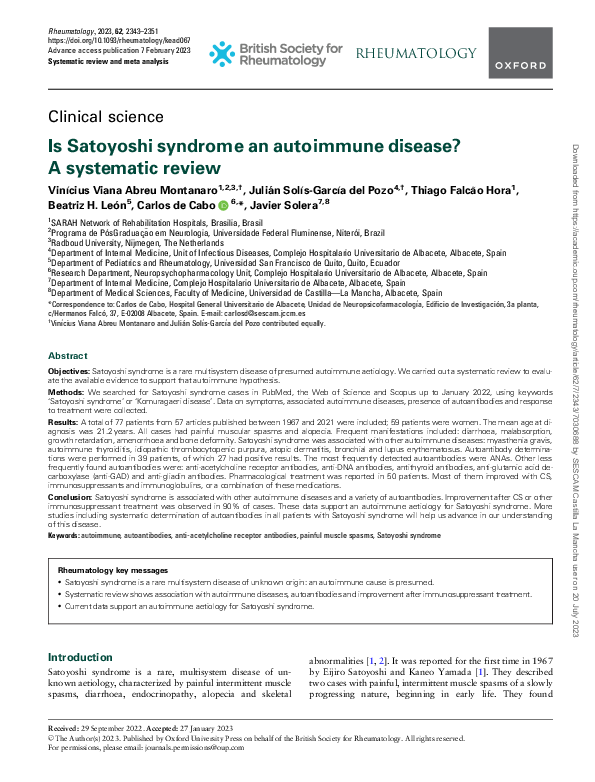 (PDF) Is Satoyoshi syndrome an autoimmune disease? A systematic review