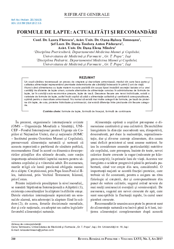 (PDF) Formule De Lapte: Actualităţi Şi Recomandări
