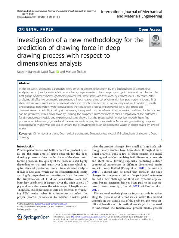 (PDF) Investigation of a new methodology for the prediction of drawing force in deep drawing ...