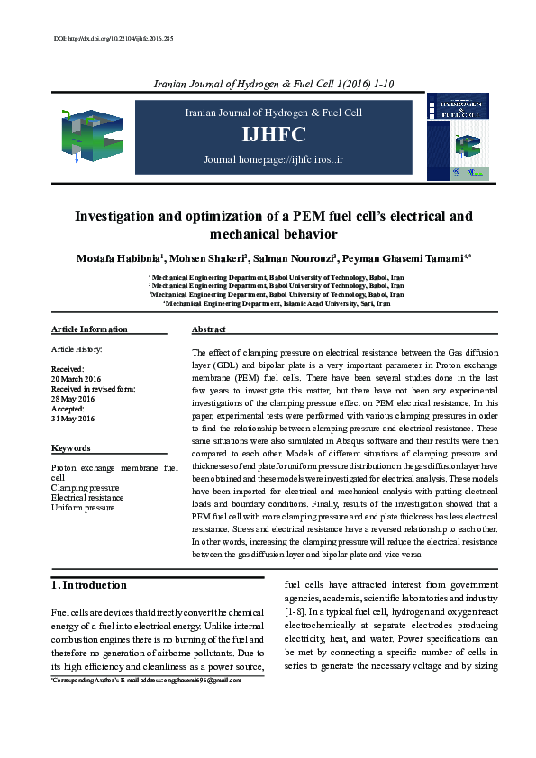 (PDF) Investigation and optimization of a PEM fuel cell’s electrical ...